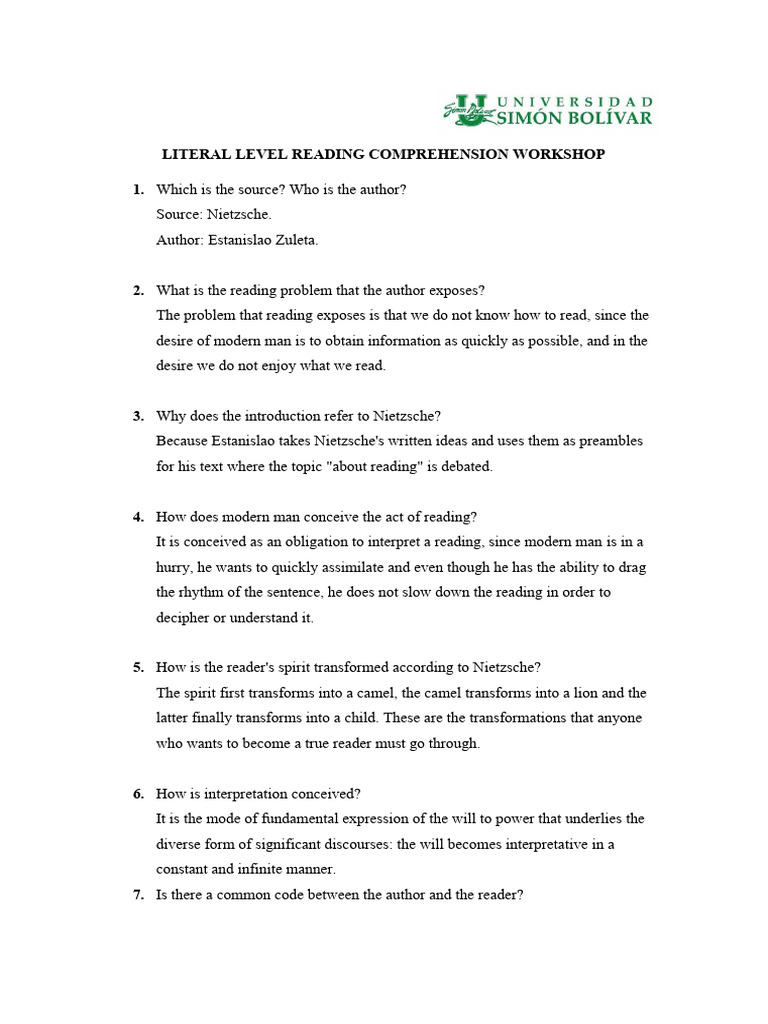 Reading Comprehension Workshop | PDF | Knowledge | Reading Comprehension