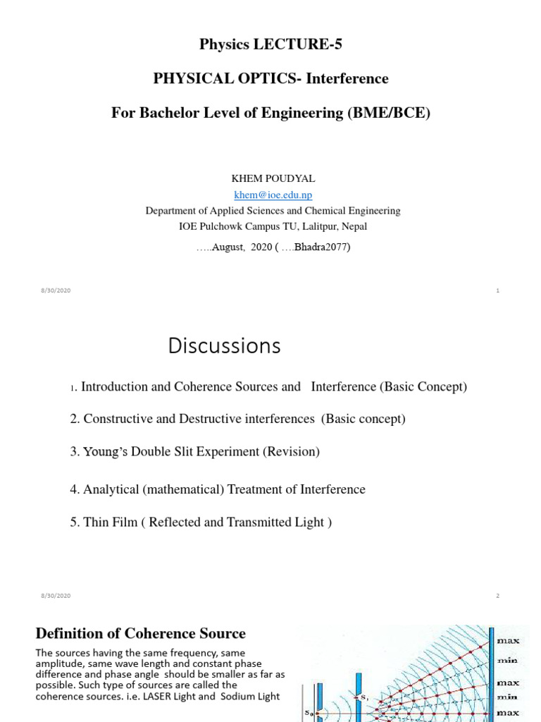 KP L-5 in PDF FINAL DRAFT Physics LECTURE INTEREFERENCE L-5 KP AUG30-2020 | PDF | Coherence ...
