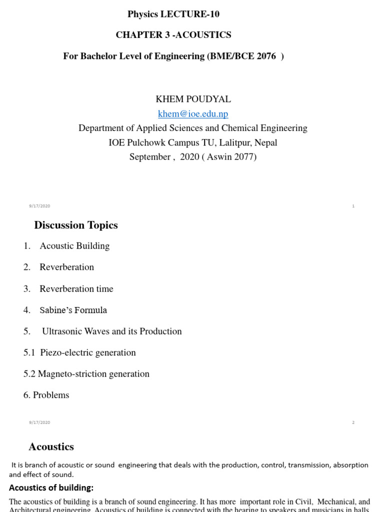 L-10 PHYSICS in PDF2 ACOUSTICS LECTURE - in Words KP - 10 | PDF | Inductor | Acoustics