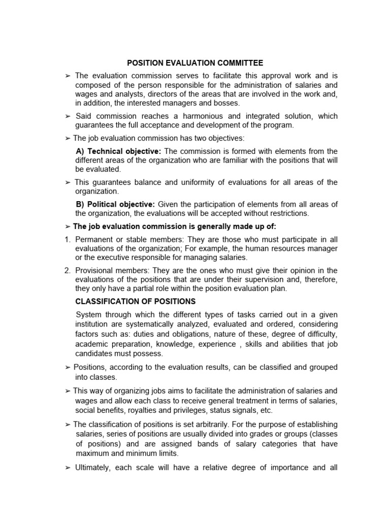 Job Evaluation and Position Classification | PDF | Salary | Valuation ...