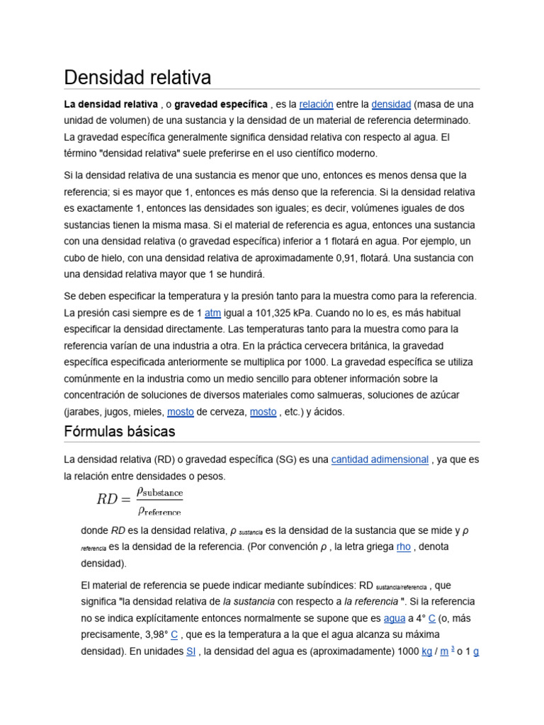 Densidad Relativa: Conceptos y Aplicaciones | PDF | Densidad | Flotabilidad