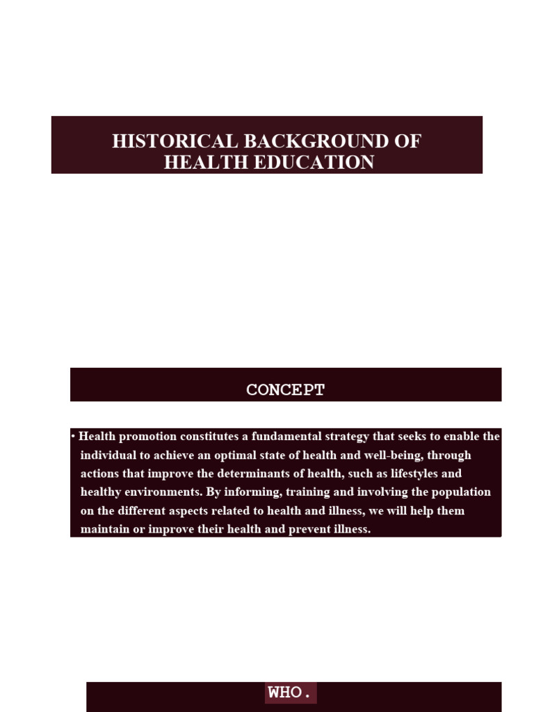 Historical Background of Health Education | PDF | Health Education ...