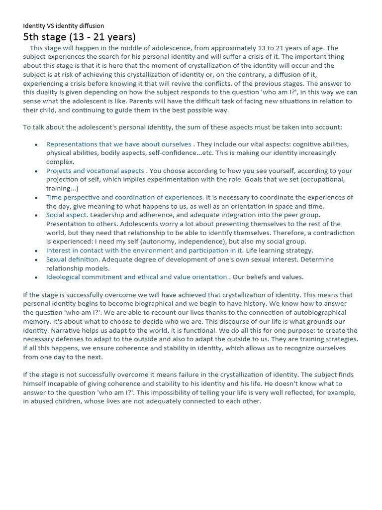 Understanding Identity vs. Diffusion in Adolescence | PDF | Identity ...