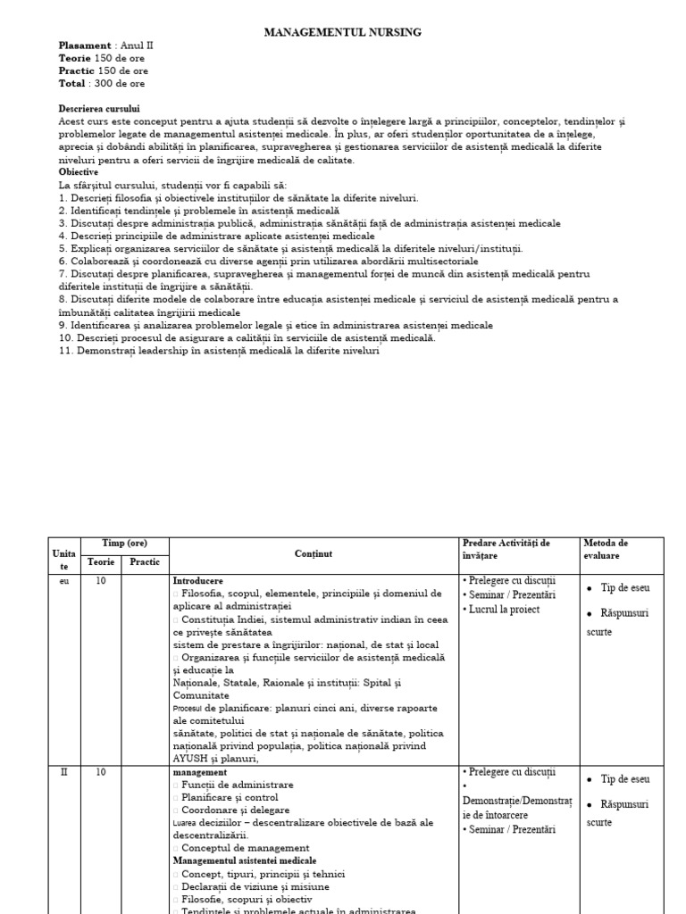 Plan de Curs M.SC 2 Ani | PDF