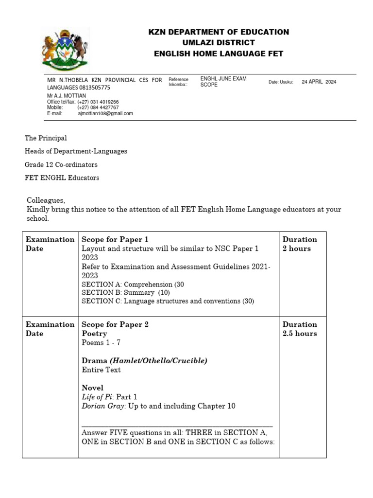 Final Grade 12 Scope For June Common Tests 2024 | PDF | Tests ...