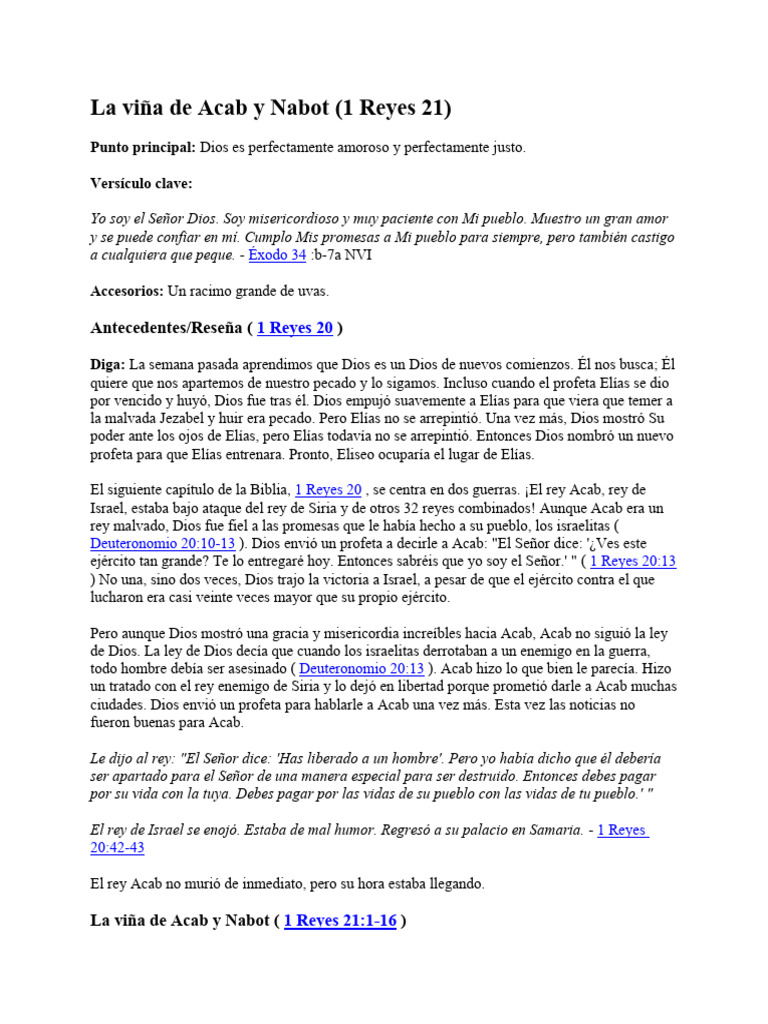 Lecciones de La Historia de Nabot y El Rey Acab | PDF | Libros de reyes ...