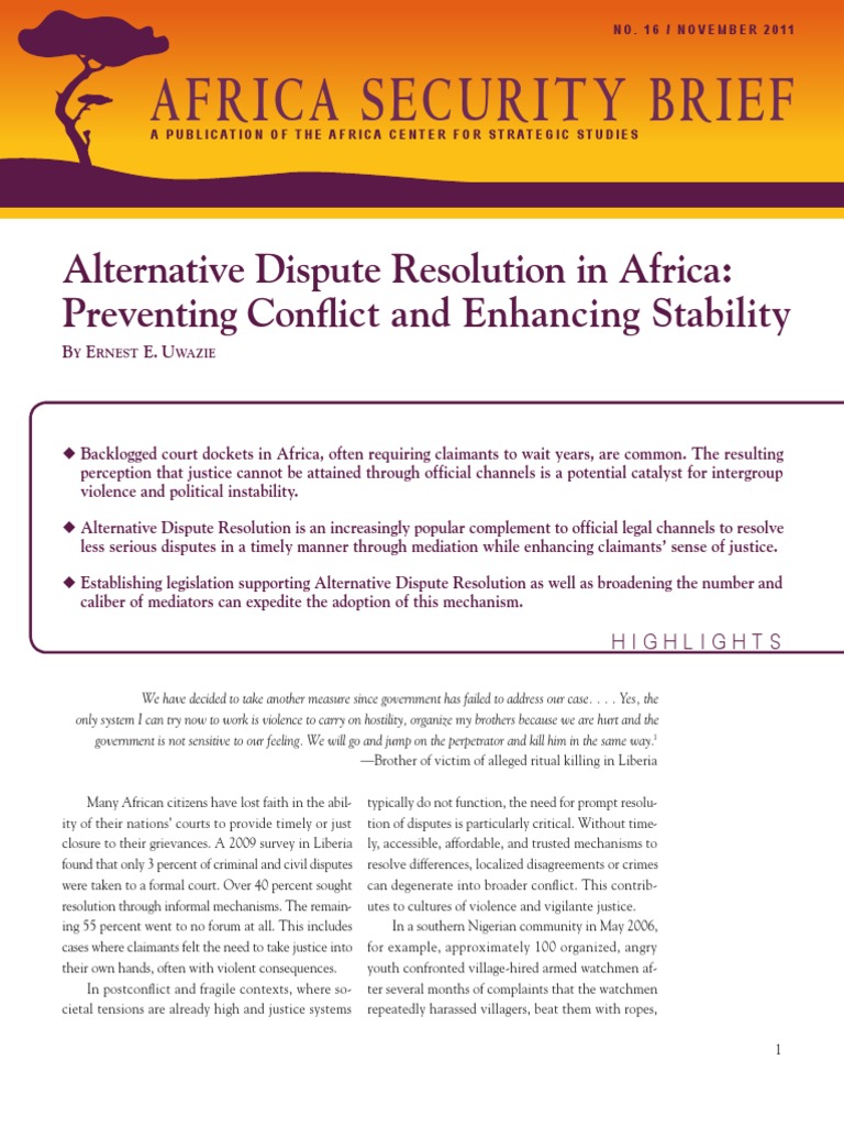 Alternative Dispute Resolution in Africa: Preventing Conflict and ...