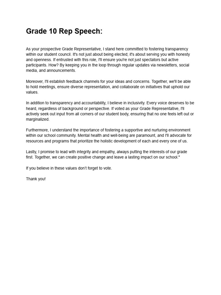 Grade Rep - Nuha Tausif (Speech) | PDF