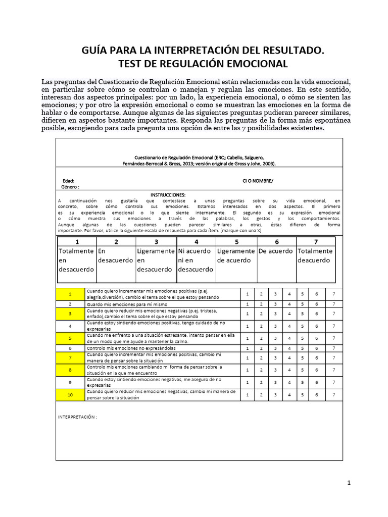 Regulación Emocional Guía para La Interpretación de Los Resultados ...