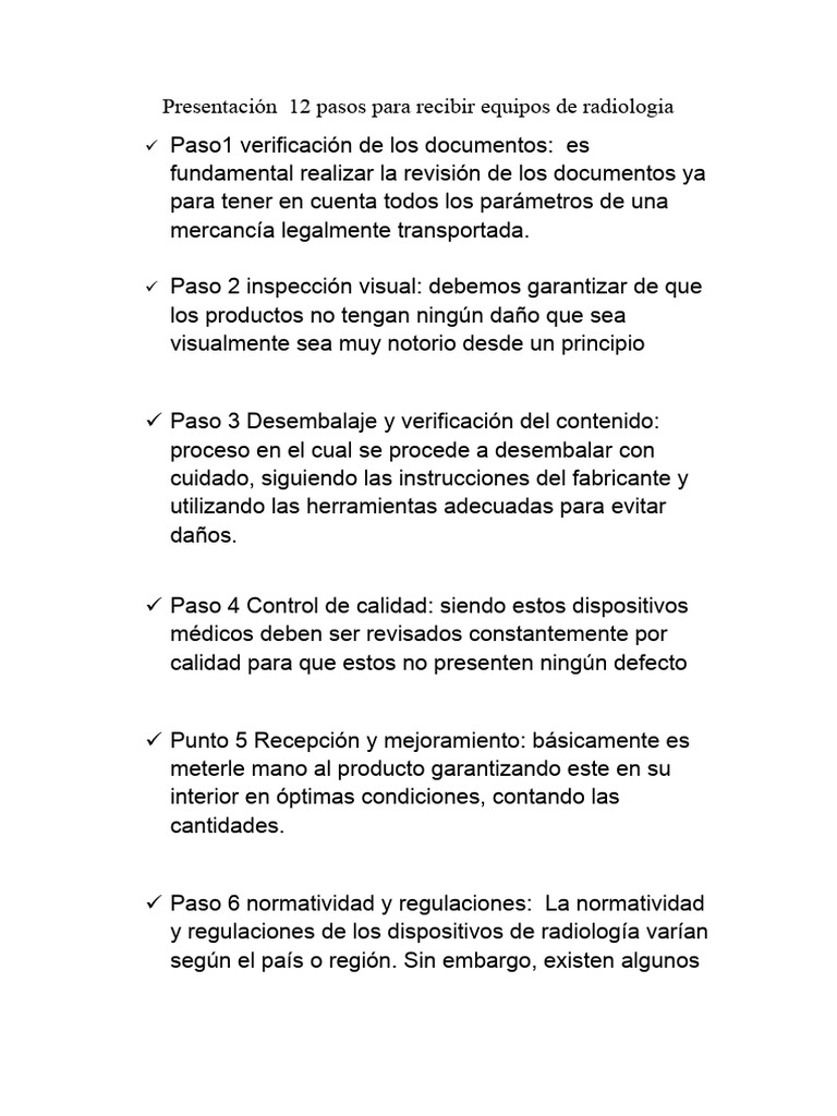 12 Pasos para Recepción de Equipos de Radiología | PDF