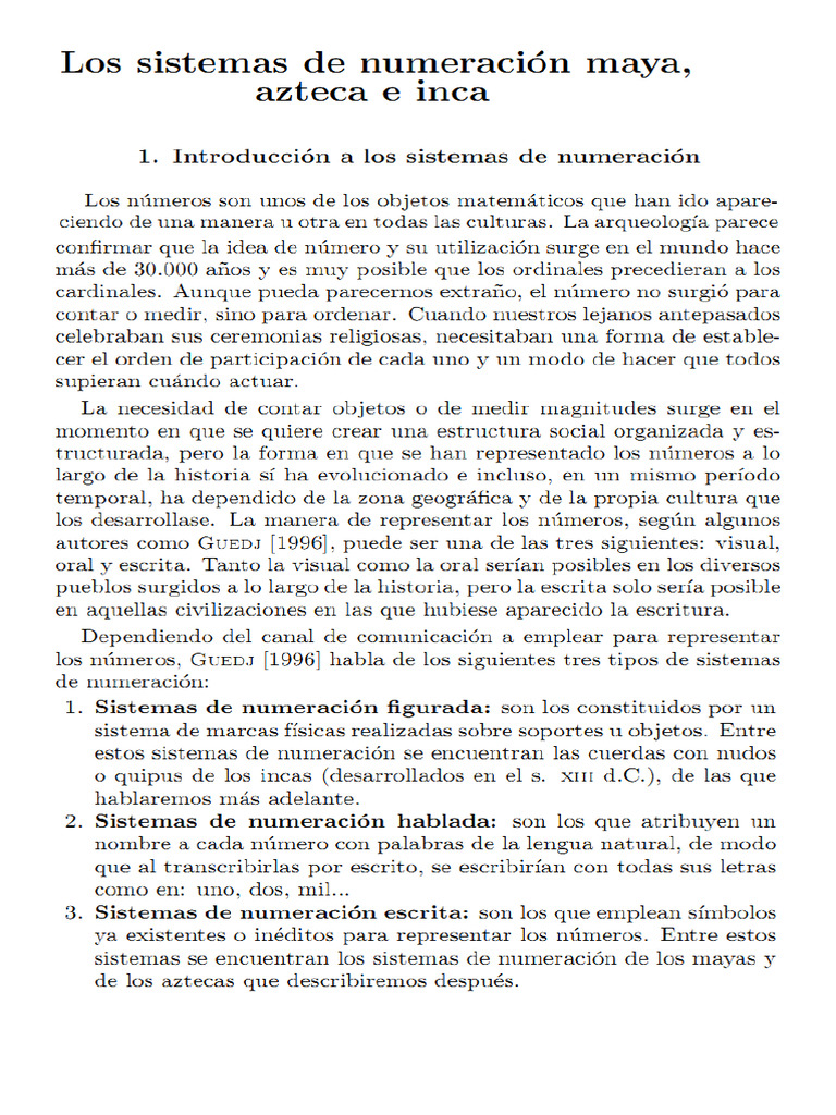 Introducción Sistema de Numeración Maya, Azteca e Inca | PDF