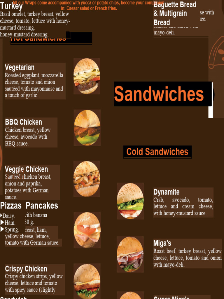 Miga's Café - Menu | PDF | Lunch | Sauce