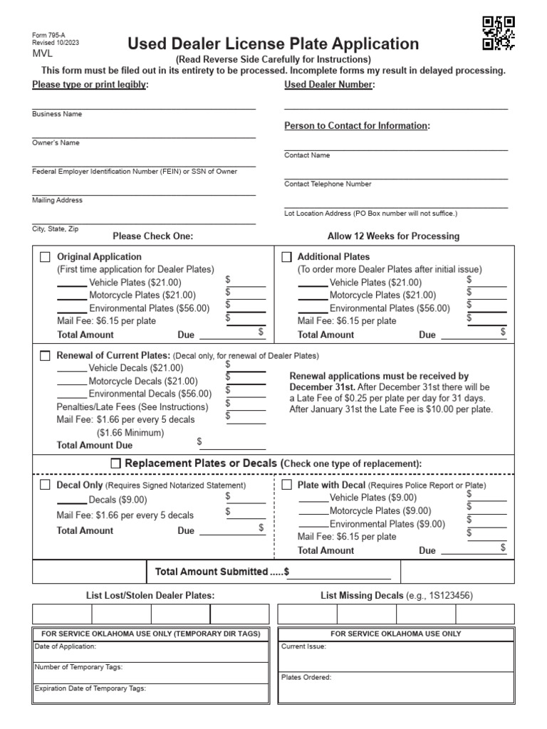 Used Dealer License Plate Application Form | PDF | Vehicle Registration ...