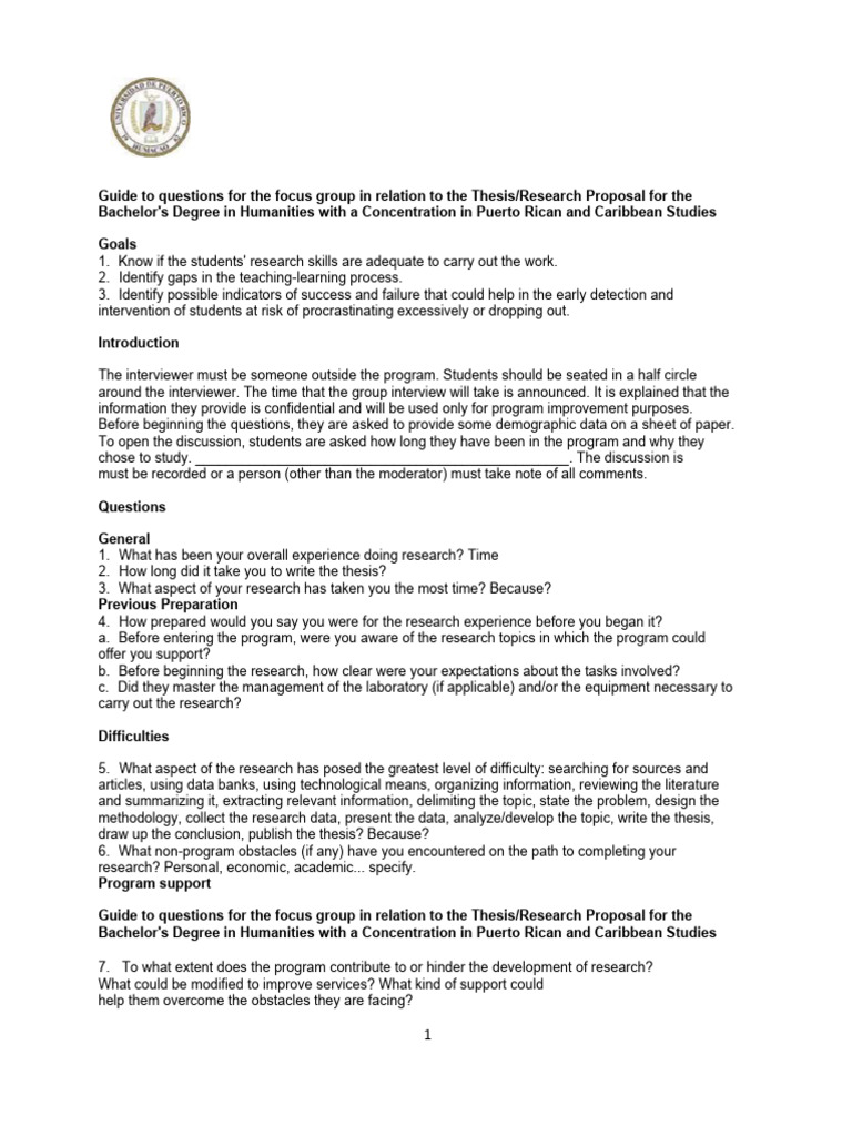 Example of Focus Group Questions | PDF | Focus Group | Thesis