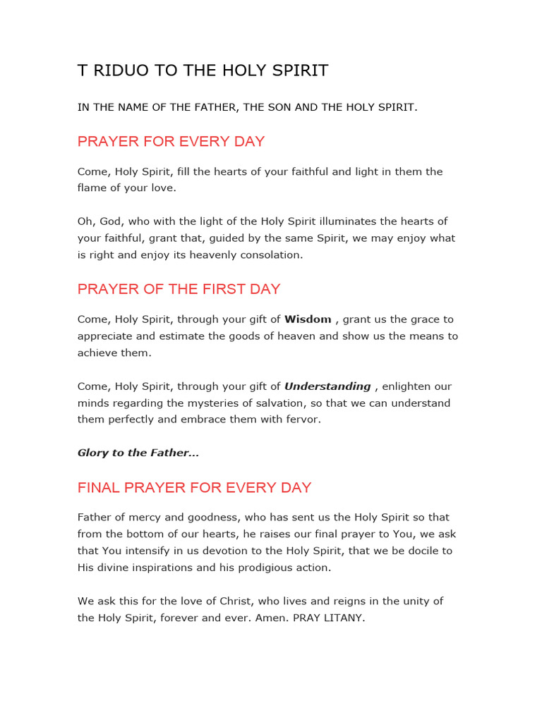 Triduum Prayers to the Holy Spirit | PDF | God The Father | Holy Spirit