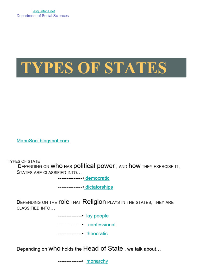 Types of Political States Explained | PDF | Dictatorship | Elections