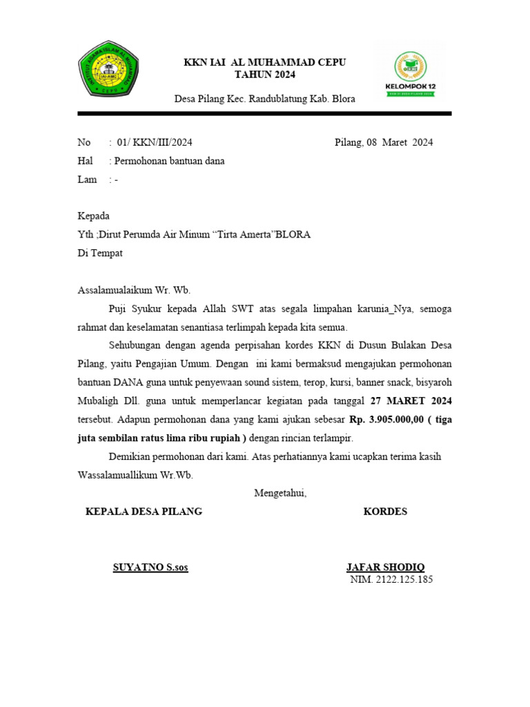 Surat-Permohonan-Dana PDAM New | PDF