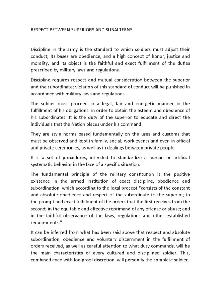 Respect Between Superiors and Subalterns Essay | PDF | Military Justice ...