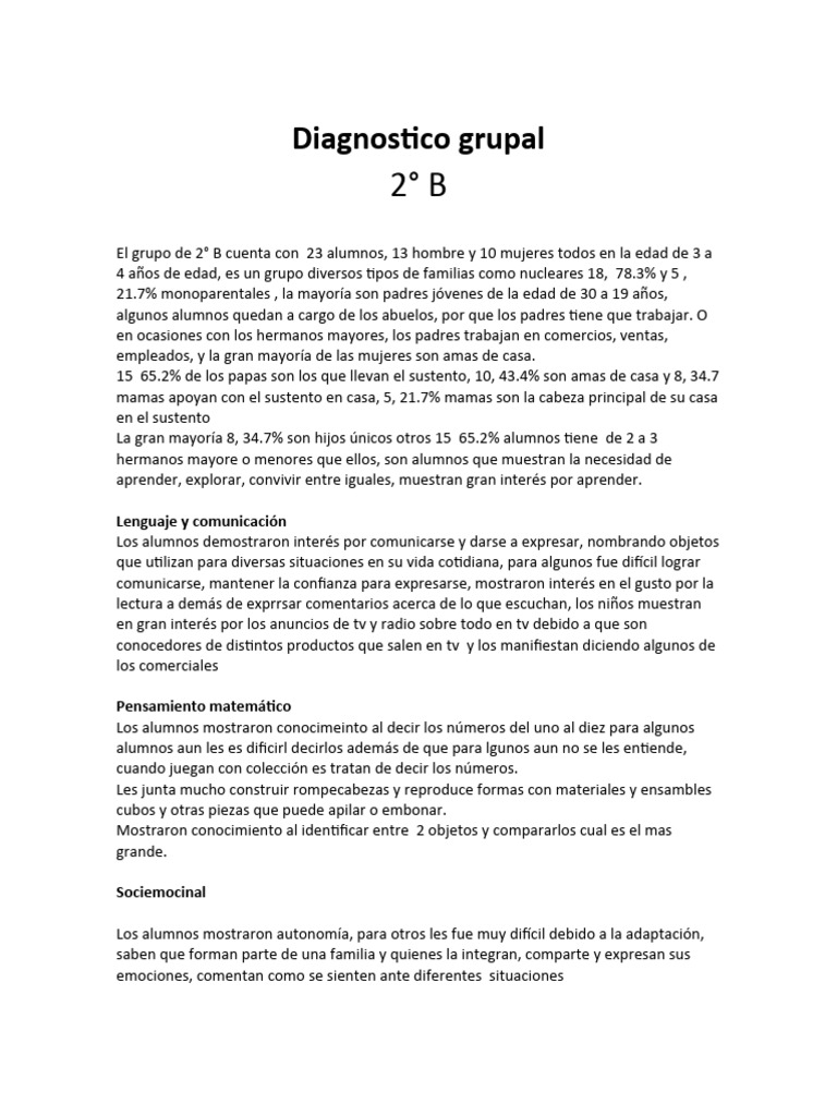 Diagnostico Grupal Septiembre | PDF