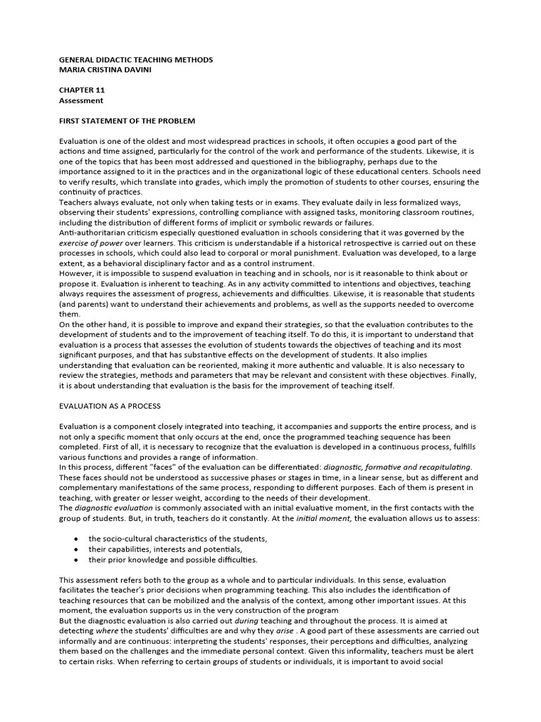 Davini General Didactic Teaching Methods CAP11 | PDF | Educational Assessment | Evaluation