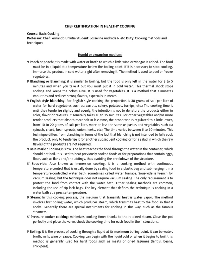 Cooking Techniques and Methods | PDF | Cooking | Sautéing