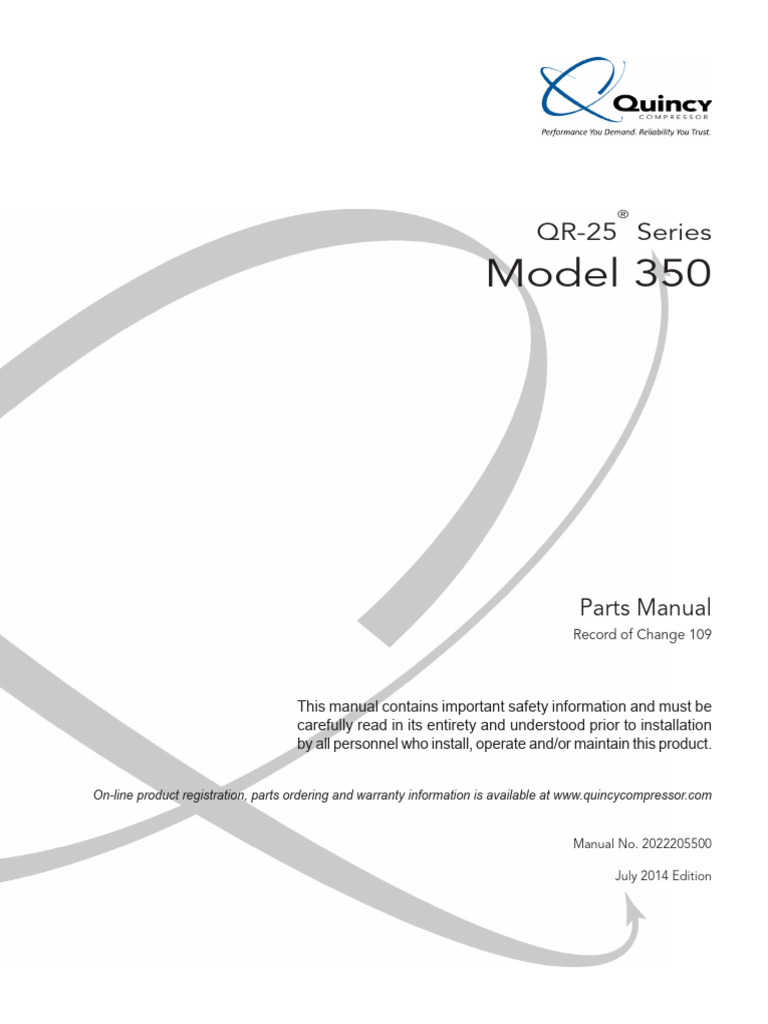 Manual Quincy QR-25 Model 350 (Jul - 2014) | PDF | Valve | Piston