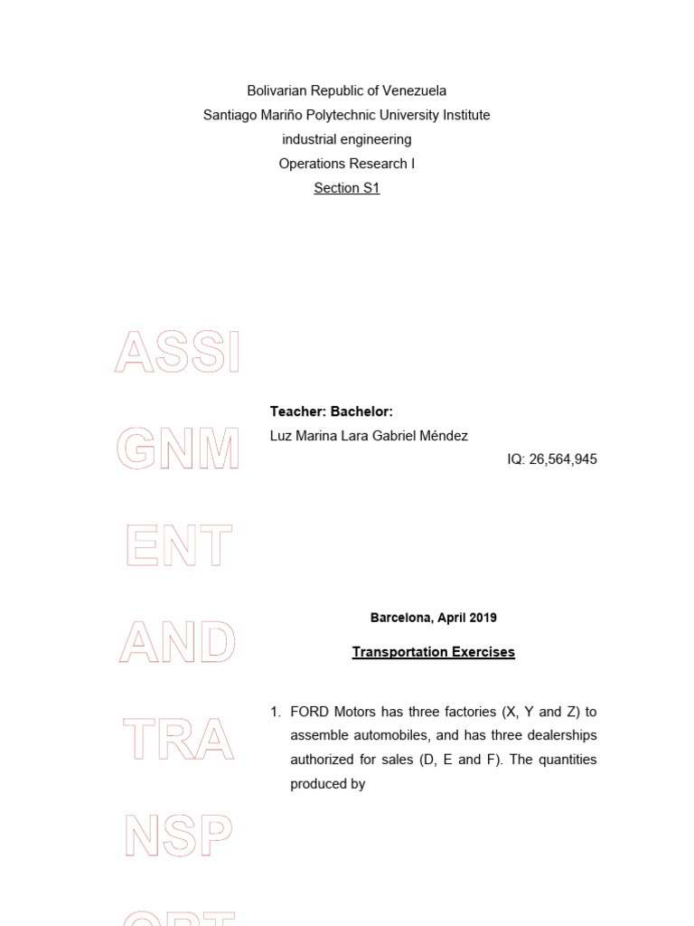 Operations Research 1. Transport | PDF | Applied Mathematics