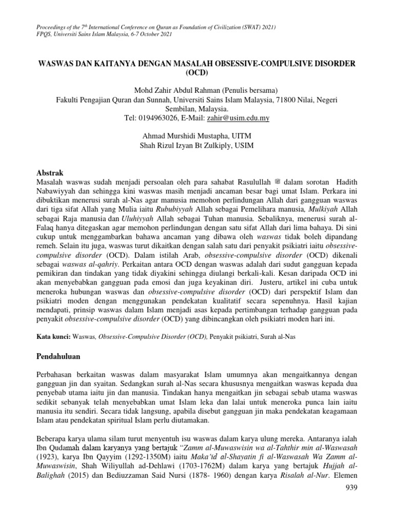 Waswas Dan Kaitanya Dengan Masalah Obsessive-Compulsive Disorder (Ocd ...