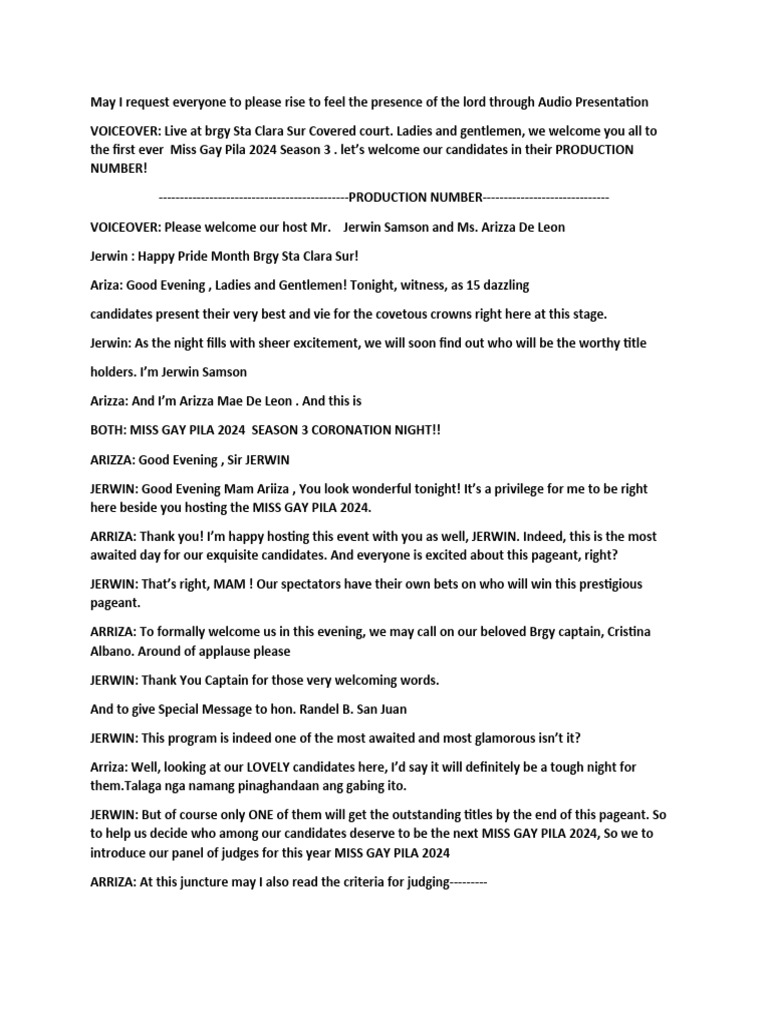 Miss Gay Pila 2024 Script | PDF
