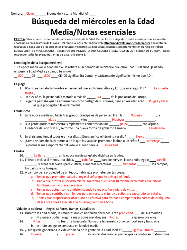 Clave de Respuestas de La Webquest Sobre La Edad Media | PDF | Edades ...
