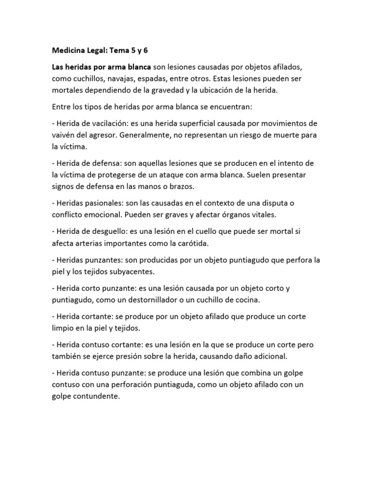 Medicina Legal Tema 5 Y 6 PDF Armas De Fuego Bal stica