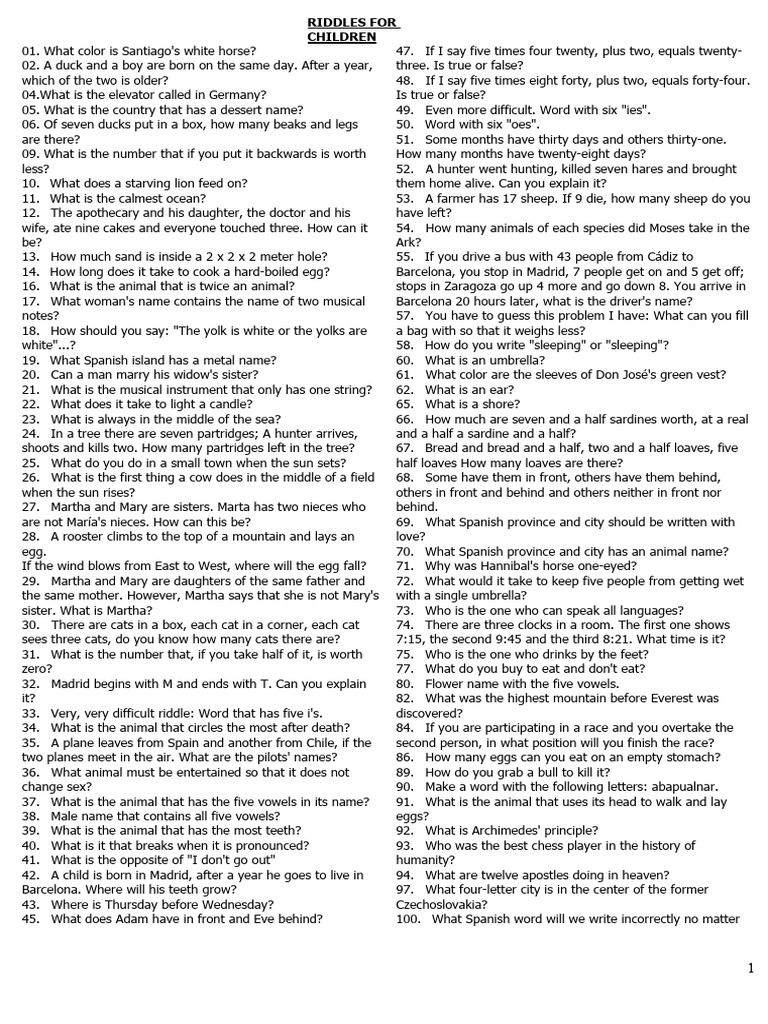 Riddles For Kids | PDF