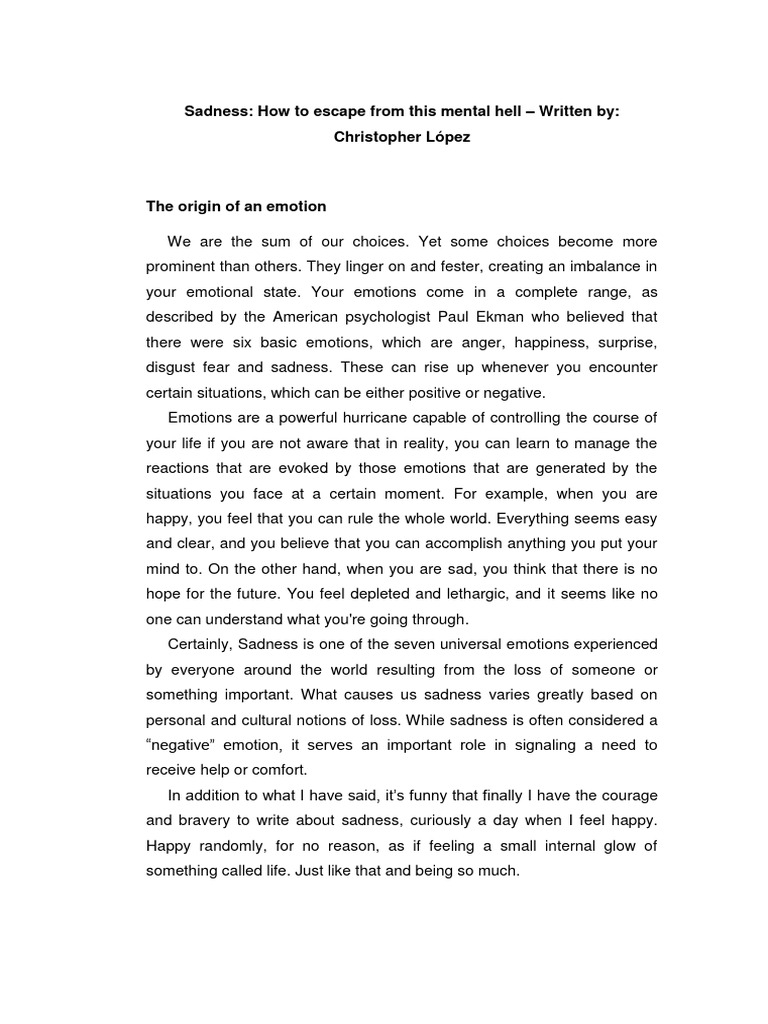 Sadness How To Escape From This Mental Hell | PDF | Mental Health ...
