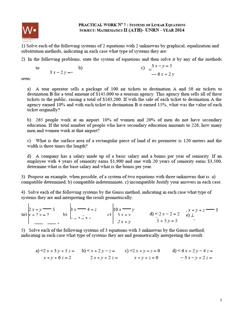 System of Linear Equations | PDF | Equations | System Of Linear Equations