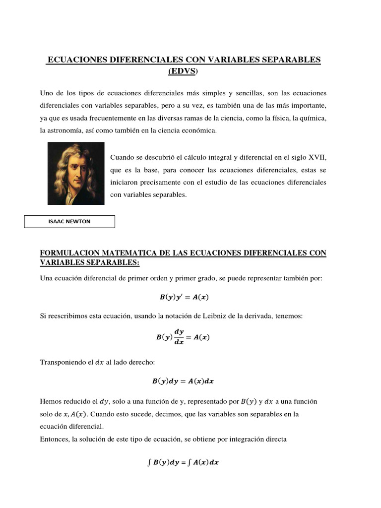 Clase 13 Ecuación Diferencial Separable Pdf Ecuaciones Ecuaciones