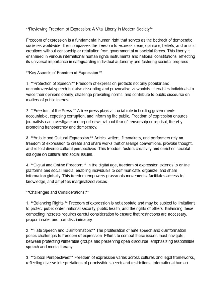 Reviewing Freedom of Expression - A Vital Liberty in Modern Society ...