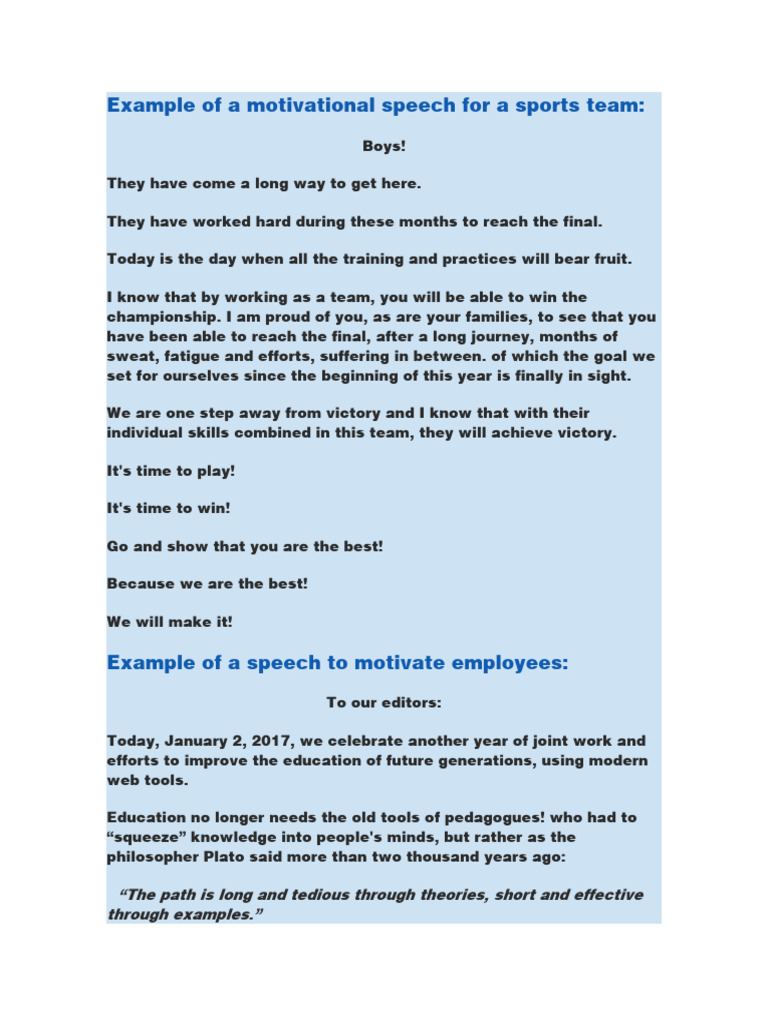 Motivational Speech for Sports Teams | PDF | Knowledge | Cognition