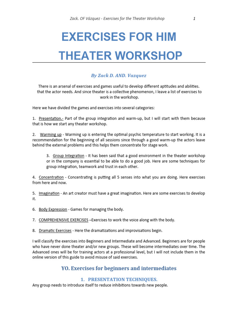 Acting Exercises For The Theater Workshop | PDF | Volleyball