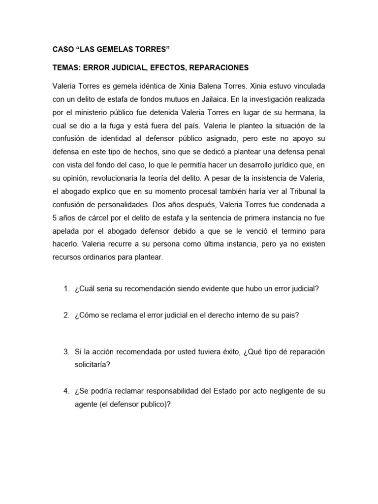 Error Judicial en Caso Gemelas Torres | PDF | Convenio europeo de ...