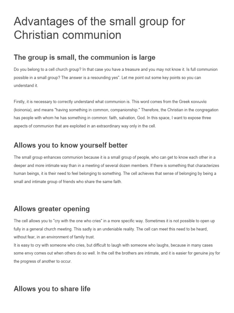 Advantages of Small Group For Christian Communion | PDF | Christian ...