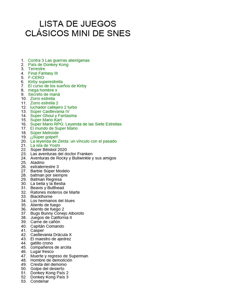 Lista de Minijuegos de Snes PDF | PDF