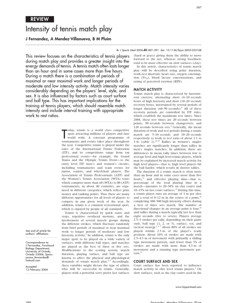 Tennis Match Intensity Analysis | PDF | Aerobic Exercise | Heart Rate
