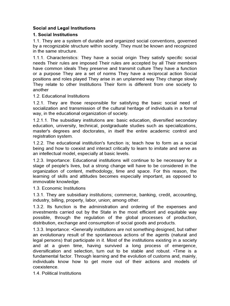 Social and Legal Institutions | PDF | Institution | Medicine