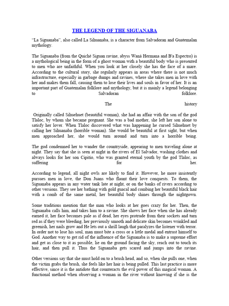 The Legend of La Siguanaba | PDF | Storytelling | Supernatural Legends