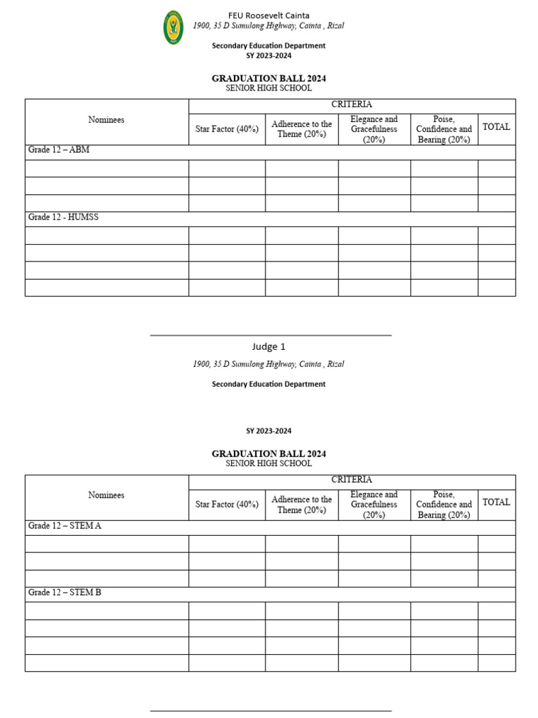 Grad Ball 2024 Criteria - SHS | PDF