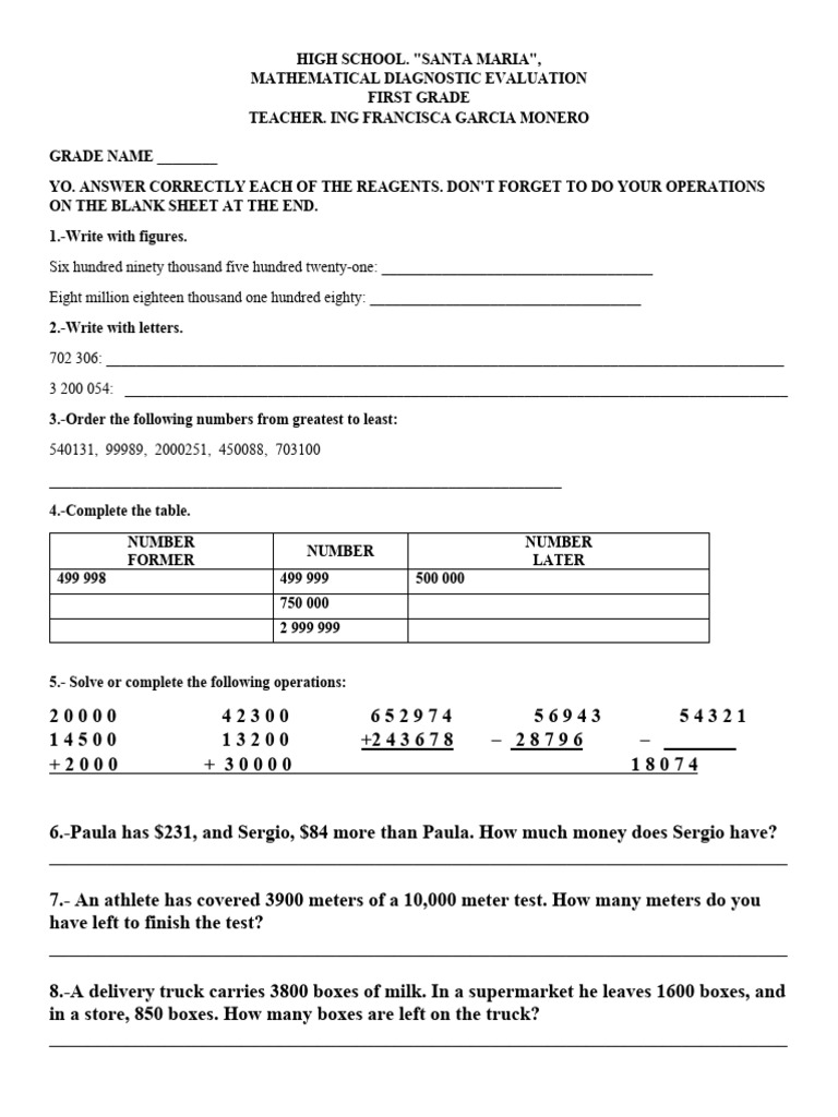 Mathematics Diagnostic Assessment First Secondary | PDF | Mathematics