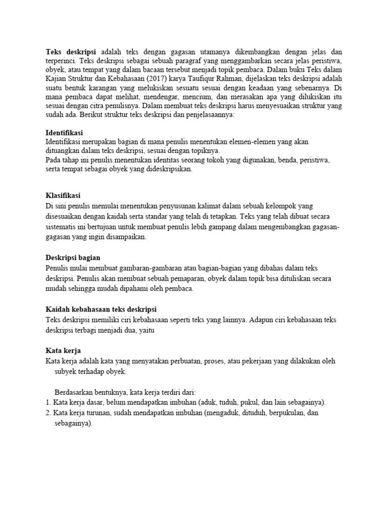 Teks Deskripsi Adalah Teks Dengan Gagasan Utamanya Dikembangkan Dengan ...