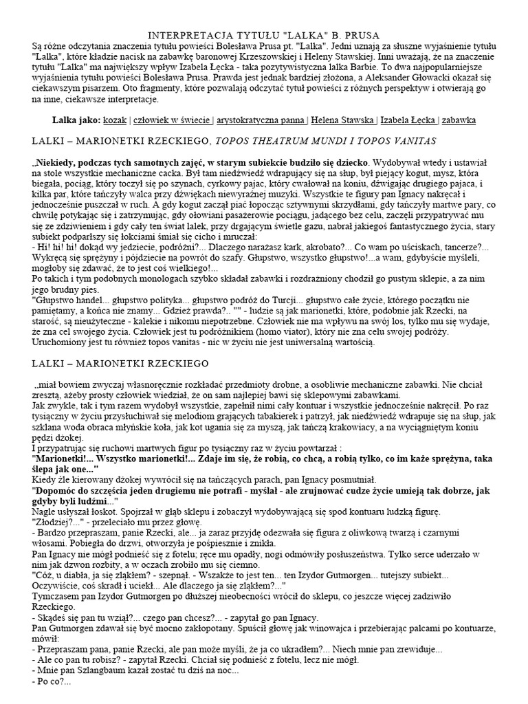 Lalka Co Oznacza Tytul | PDF