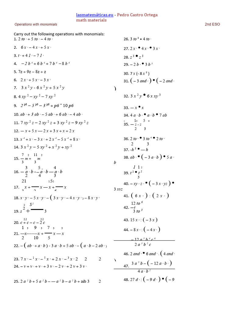 Monomial Operations | PDF | Abstract Algebra | Mathematics