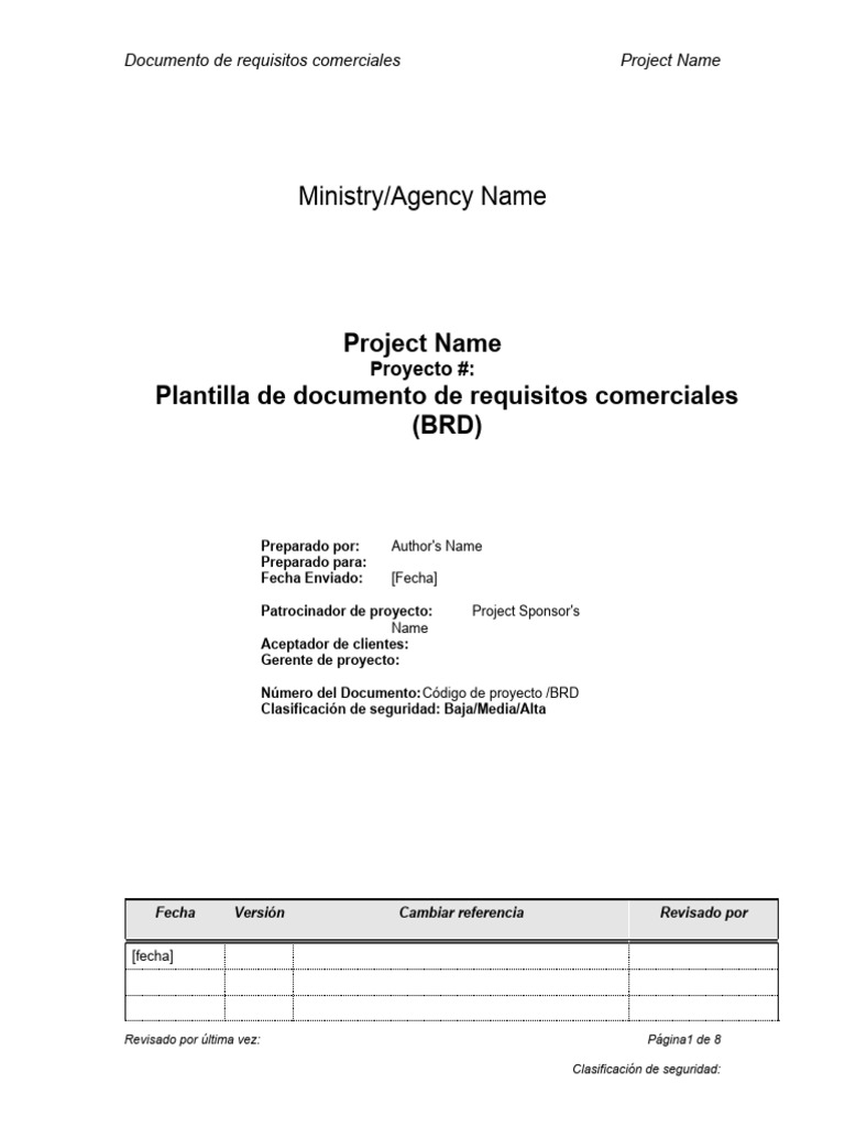 Project Name Plantilla de Documento de Requisitos Comerciales (BRD ...